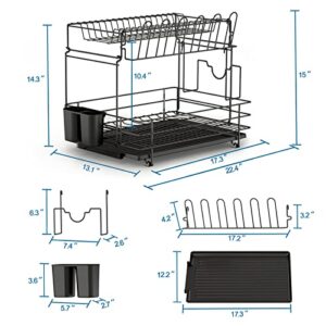 Dish Drying Rack, Auledio Dish Organizer 2 Tier Dish Drain with Utensil Holder, Cutting Board Holder, Cup Holder, Dish Racks for Kitchen Counter