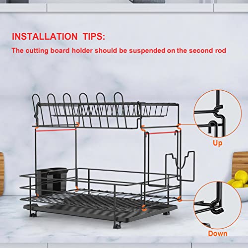 Dish Drying Rack, Auledio Dish Organizer 2 Tier Dish Drain with Utensil Holder, Cutting Board Holder, Cup Holder, Dish Racks for Kitchen Counter