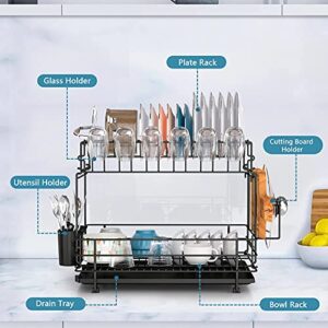 Dish Drying Rack, Auledio Dish Organizer 2 Tier Dish Drain with Utensil Holder, Cutting Board Holder, Cup Holder, Dish Racks for Kitchen Counter