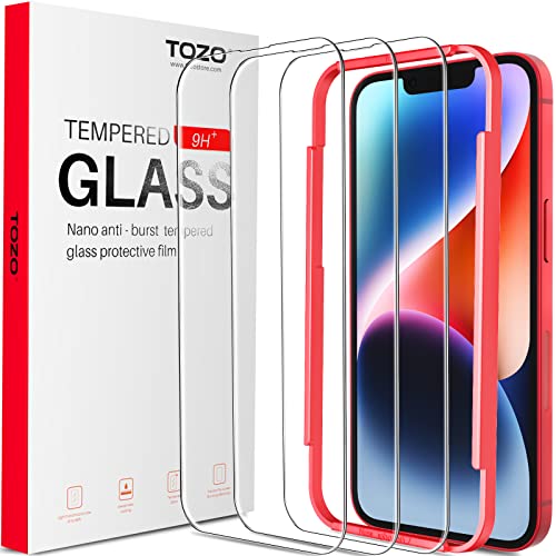 TOZO Compatible for iPhone 14 Screen Protector Compatible for iPhone 13/13 Pro Screen Protector 6.1 inch 3 Pack Premium Tempered Glass 0.26mm 9H Hardness 2.5D Film Easy Install 6.1 inch