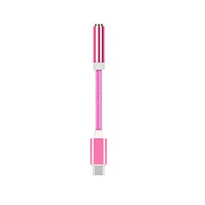 usb-c type c to 3.5mm aux audio jack passive headphone adapter nylon braided (pink)