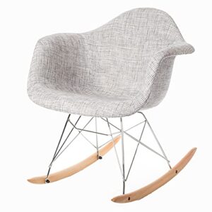 mid-century modern style fabric rocking chair rar shell dining arm chair, light gray