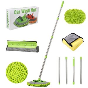 lumimokki 62" car wash mop kit, car wash brush with long handle stainless steel pole, car wash kit car detailing kit car wash mop mitt car cleaning supplies kit for rv cars suv trucks and bus (green)