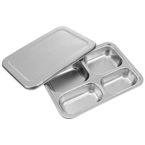 cabilock stainless steel divided plate with lid rectangular 4 compartment serving tray platter dinner snack dish for kids lunches portion control camping