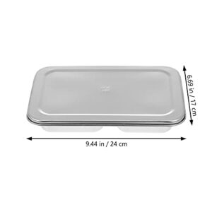 Cabilock Stainless Steel Divided Plate with Lid Rectangular 4 Compartment Serving Tray Platter Dinner Snack Dish for Kids Lunches Portion Control Camping