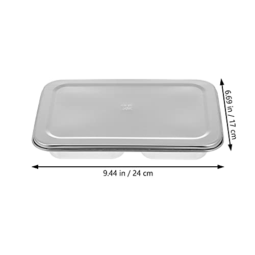 Cabilock Stainless Steel Divided Plate with Lid Rectangular 4 Compartment Serving Tray Platter Dinner Snack Dish for Kids Lunches Portion Control Camping