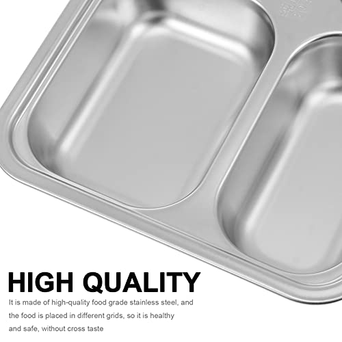 Cabilock Stainless Steel Divided Plate with Lid Rectangular 4 Compartment Serving Tray Platter Dinner Snack Dish for Kids Lunches Portion Control Camping