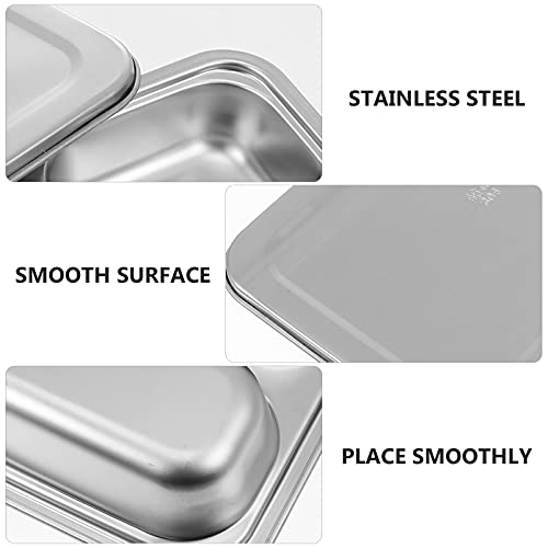 Cabilock Stainless Steel Divided Plate with Lid Rectangular 4 Compartment Serving Tray Platter Dinner Snack Dish for Kids Lunches Portion Control Camping