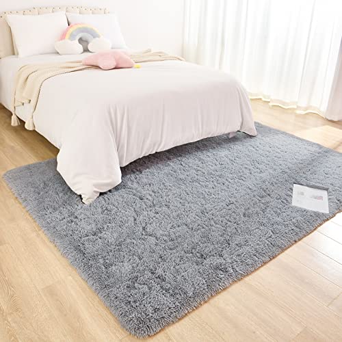 Chicrug Soft Area Rugs for Bedroom Living Room Plush Fluffy Rug 5x8 Feet, Shag Furry Area Rug Carpet Non Shedding for Nursery Children Kids Girls Room Home Decorative, Grey