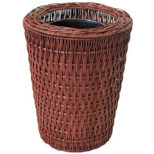 vref indoor trash can wastebasket rattan 8l home bedroom kitchen without cover pressure ring trash can waste bin garbage can (color : brown)