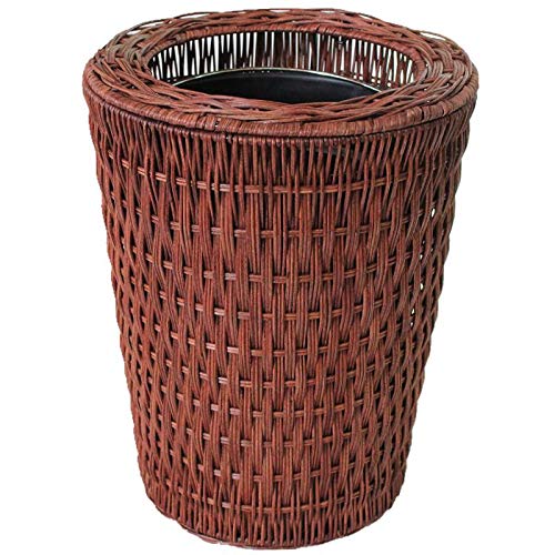 VREF Indoor Trash Can Wastebasket Rattan 8L Home Bedroom Kitchen Without Cover Pressure Ring Trash Can Waste Bin Garbage Can (Color : Brown)