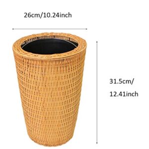 VREF Indoor Trash Can Wastebasket Rattan 8L Home Bedroom Kitchen Without Cover Pressure Ring Trash Can Waste Bin Garbage Can (Color : Brown)