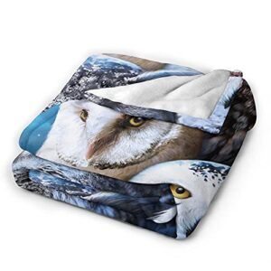 Owl Cute Throw Blanket Soft Lightweight Warm Flannel Comfort Gift Throws Bedding for Home Bed Sofa Couch Travel