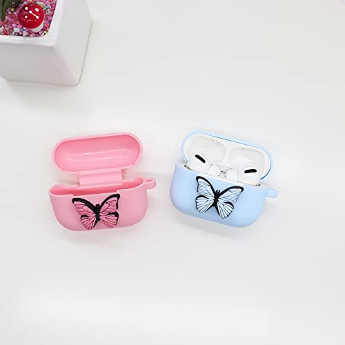 Jeriwell for Airpod Pro Case Cover Cute 3D Butterfly with Keychain Waterproof Liquid Silicone Compatible with Airpods Pro Charging Case for Women Girl (Light Blue)