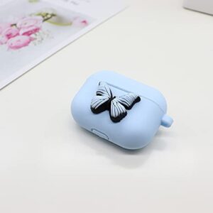 Jeriwell for Airpod Pro Case Cover Cute 3D Butterfly with Keychain Waterproof Liquid Silicone Compatible with Airpods Pro Charging Case for Women Girl (Light Blue)