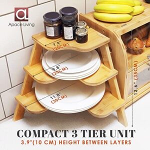 Adorn Stylish Bamboo Kitchen Countertop Organizer Corner Shelf, Space Saving 3-Tier Design for Kitchen Storage, eg Plate Rack, Spice Rack, also Living Room Display Shelves, Office Storage