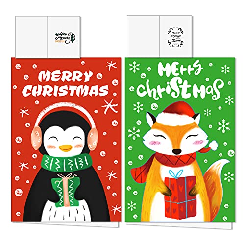 KIMOBER 36PCS Christmas Animal Greeting Cards with Envelopes,6 Assorted Designs Winter Holiday Cards for Kids & Adults