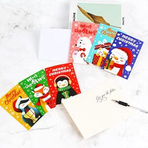 KIMOBER 36PCS Christmas Animal Greeting Cards with Envelopes,6 Assorted Designs Winter Holiday Cards for Kids & Adults