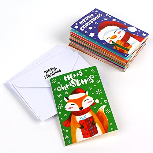 KIMOBER 36PCS Christmas Animal Greeting Cards with Envelopes,6 Assorted Designs Winter Holiday Cards for Kids & Adults