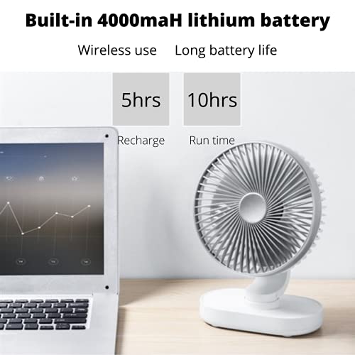 Vortex D77 White Adjustable Angle Shaking Head Quiet Air Supply Large Battery Capacity 4000mAH 4 Speed Modes Strong Wind Press Switch Rechargeable Fan