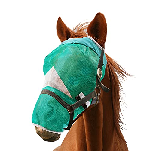 Downtown Pet Supply - Horse Fly Mask with Nose - Horse Mesh Face Mask or Horse Face Cover with Velcro Straps and Fleece Lined Ear Holes - S