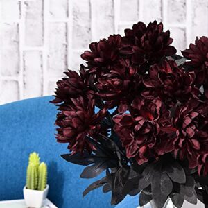 Artflower 10 Pack Artificial Silk Dahlia Bouquet Fake Flower Floral Arrangements Wedding Bridal Bouquet for Halloween Harvest Festival Table Centerpieces Home Decor, Wine Red, 16”