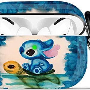 Tortoise Airpods Pro Case - Protective Hard Case Cover Skin Portable & Shockproof Women Girls with Keychain for Apple Airpods Pro Charging Case (Stitch/Turtle)