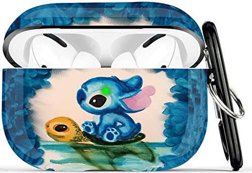 Tortoise Airpods Pro Case - Protective Hard Case Cover Skin Portable & Shockproof Women Girls with Keychain for Apple Airpods Pro Charging Case (Stitch/Turtle)