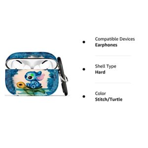 Tortoise Airpods Pro Case - Protective Hard Case Cover Skin Portable & Shockproof Women Girls with Keychain for Apple Airpods Pro Charging Case (Stitch/Turtle)