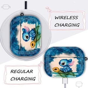 Tortoise Airpods Pro Case - Protective Hard Case Cover Skin Portable & Shockproof Women Girls with Keychain for Apple Airpods Pro Charging Case (Stitch/Turtle)