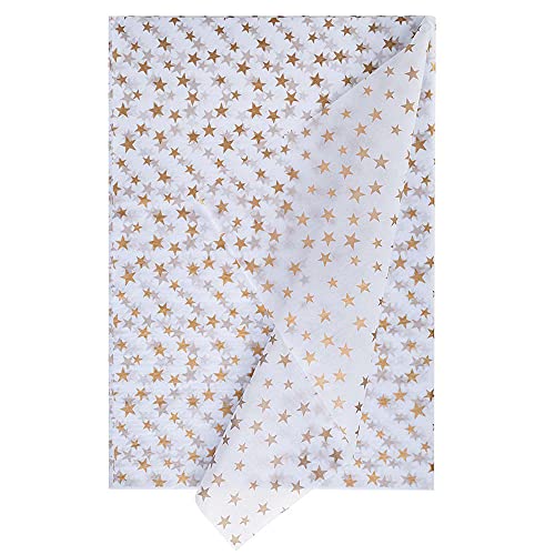 CC wonderland zone White and Gold Star Premium Tissue Paper,Perfect for Christmas, Wedding, Art Craft Idea, Party Favors Goody Bags,50 Sheets,20" x 28"Each