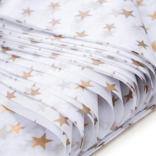 CC wonderland zone White and Gold Star Premium Tissue Paper,Perfect for Christmas, Wedding, Art Craft Idea, Party Favors Goody Bags,50 Sheets,20" x 28"Each