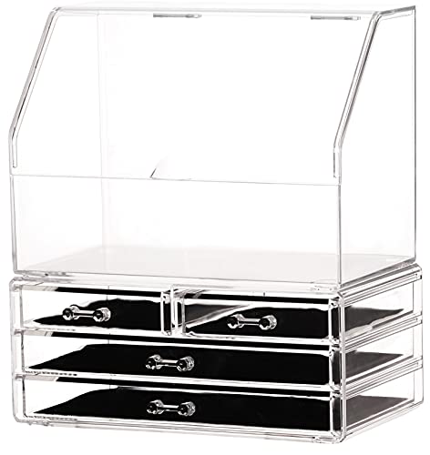 Clear Large Acrylic Makeup Storage Organizer Drawers for Vanity,Cosmetics Display Cases With lid,Dustproof Waterproof for Bathroom Counter Dresser Lotions Skin Care Beauty Skincare Product Organizing