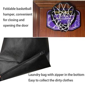 Basketball Laundry Hamper 2 in 1 Basketball Hamper Hoop Set Over the Door Hanging Clothes Hamper Fun Basket Laundry Shoot Bag Set Gift for Boy Room and Girl Bedroom