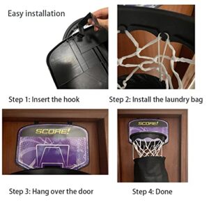 Basketball Laundry Hamper 2 in 1 Basketball Hamper Hoop Set Over the Door Hanging Clothes Hamper Fun Basket Laundry Shoot Bag Set Gift for Boy Room and Girl Bedroom