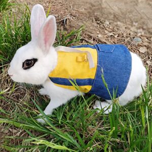 Pet Rabbit Dresses, 5 Pcs Denim Small Animal Harness Vest and Leash Set, Guinea Pig Clothes with Mini Hat Bag, Towing Rope Accessory Set for Bunny Rabbits Hamsters Mini Cats Dogs and Small Animals, M