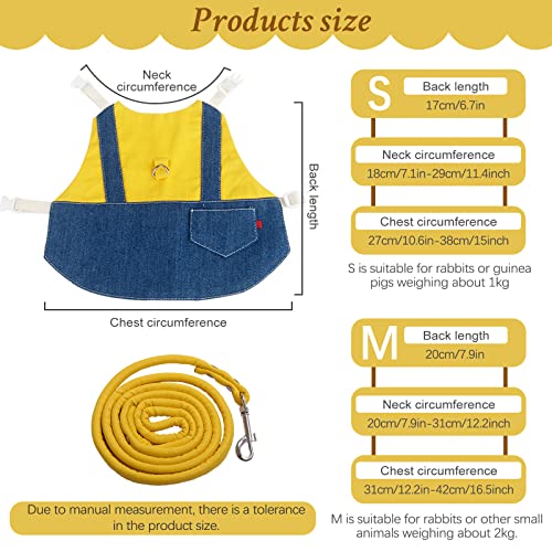 Pet Rabbit Dresses, 5 Pcs Denim Small Animal Harness Vest and Leash Set, Guinea Pig Clothes with Mini Hat Bag, Towing Rope Accessory Set for Bunny Rabbits Hamsters Mini Cats Dogs and Small Animals, M