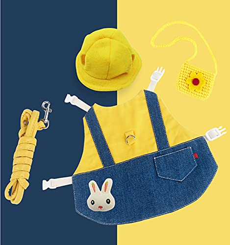 Pet Rabbit Dresses, 5 Pcs Denim Small Animal Harness Vest and Leash Set, Guinea Pig Clothes with Mini Hat Bag, Towing Rope Accessory Set for Bunny Rabbits Hamsters Mini Cats Dogs and Small Animals, M