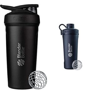 blenderbottle strada shaker cup insulated stainless steel water bottle with wire whisk, 24-ounce, black & radian shaker cup insulated stainless steel water bottle, 26-ounce, matte black