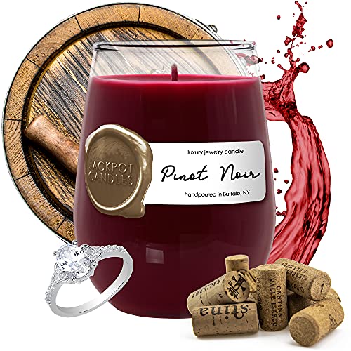 Jackpot Candles Pinot Noir Wine Glass Candle with Ring Inside (Surprise Jewelry Valued at 15 to 5,000 Dollars) Ring Size 7