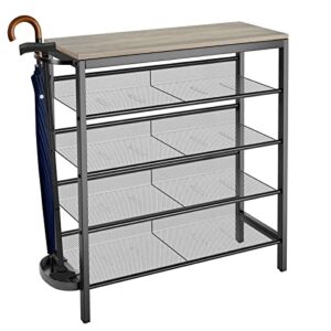 shoe rack for entryway, 5-tier shelves shoe organizer storage with umbrella holder metal frame shoes storage stand for closet, living room, hallway, doorway, metal frame (washed grey)