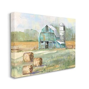 Stupell Industries Contemporary Blue Farm Barn Hay Bails Empty Field, Designed by Sally Swatland Canvas Wall Art, 30 x 24, Green