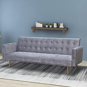 Kingway SF-6005 Convertible Futon, Velvet Couch Sofabed, L76,W37.8,H22.8, Gray Sleeper