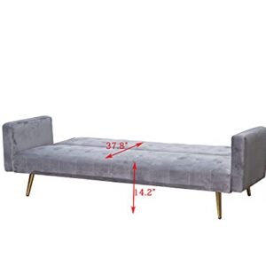 Kingway SF-6005 Convertible Futon, Velvet Couch Sofabed, L76,W37.8,H22.8, Gray Sleeper