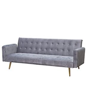 Kingway SF-6005 Convertible Futon, Velvet Couch Sofabed, L76,W37.8,H22.8, Gray Sleeper