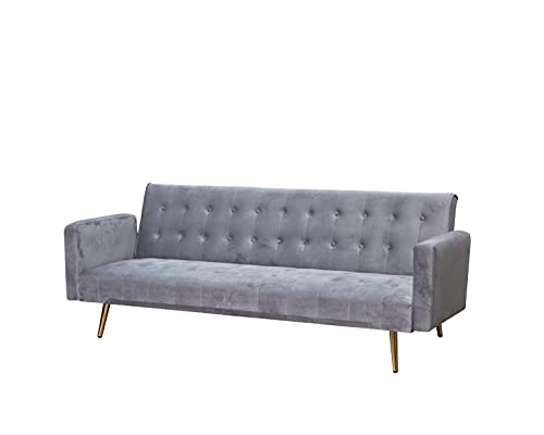 Kingway SF-6005 Convertible Futon, Velvet Couch Sofabed, L76,W37.8,H22.8, Gray Sleeper