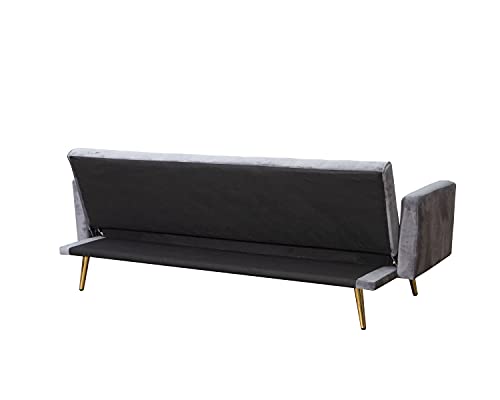 Kingway SF-6005 Convertible Futon, Velvet Couch Sofabed, L76,W37.8,H22.8, Gray Sleeper