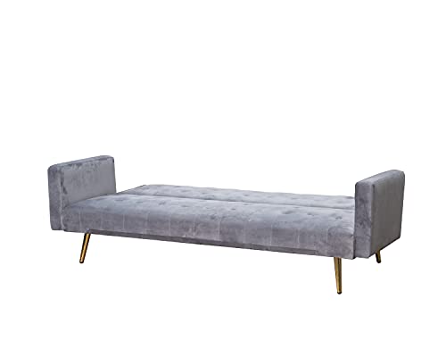 Kingway SF-6005 Convertible Futon, Velvet Couch Sofabed, L76,W37.8,H22.8, Gray Sleeper