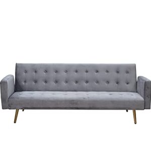 Kingway SF-6005 Convertible Futon, Velvet Couch Sofabed, L76,W37.8,H22.8, Gray Sleeper