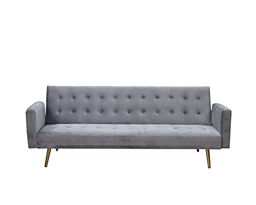 Kingway SF-6005 Convertible Futon, Velvet Couch Sofabed, L76,W37.8,H22.8, Gray Sleeper